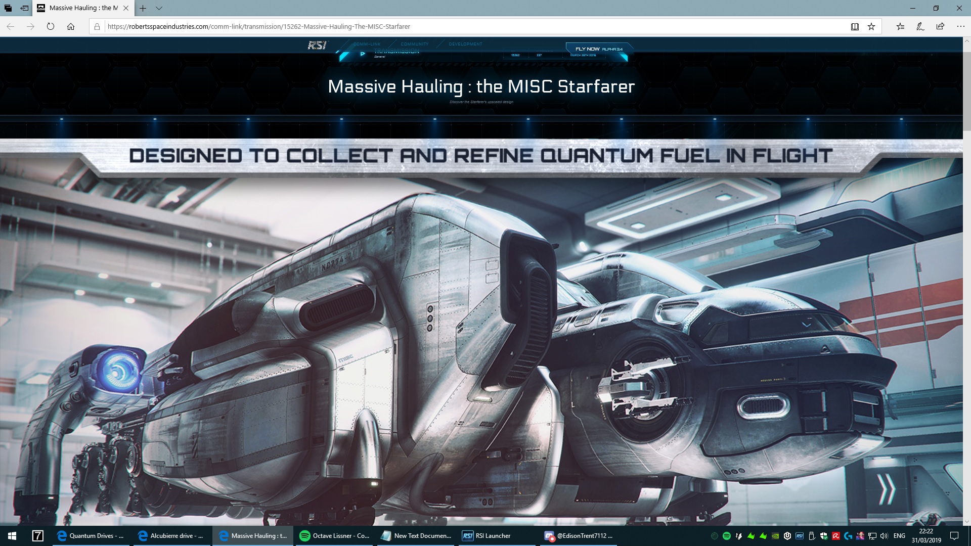 Starfarer desinged to collect and refine quantum fuel in flight but can ...