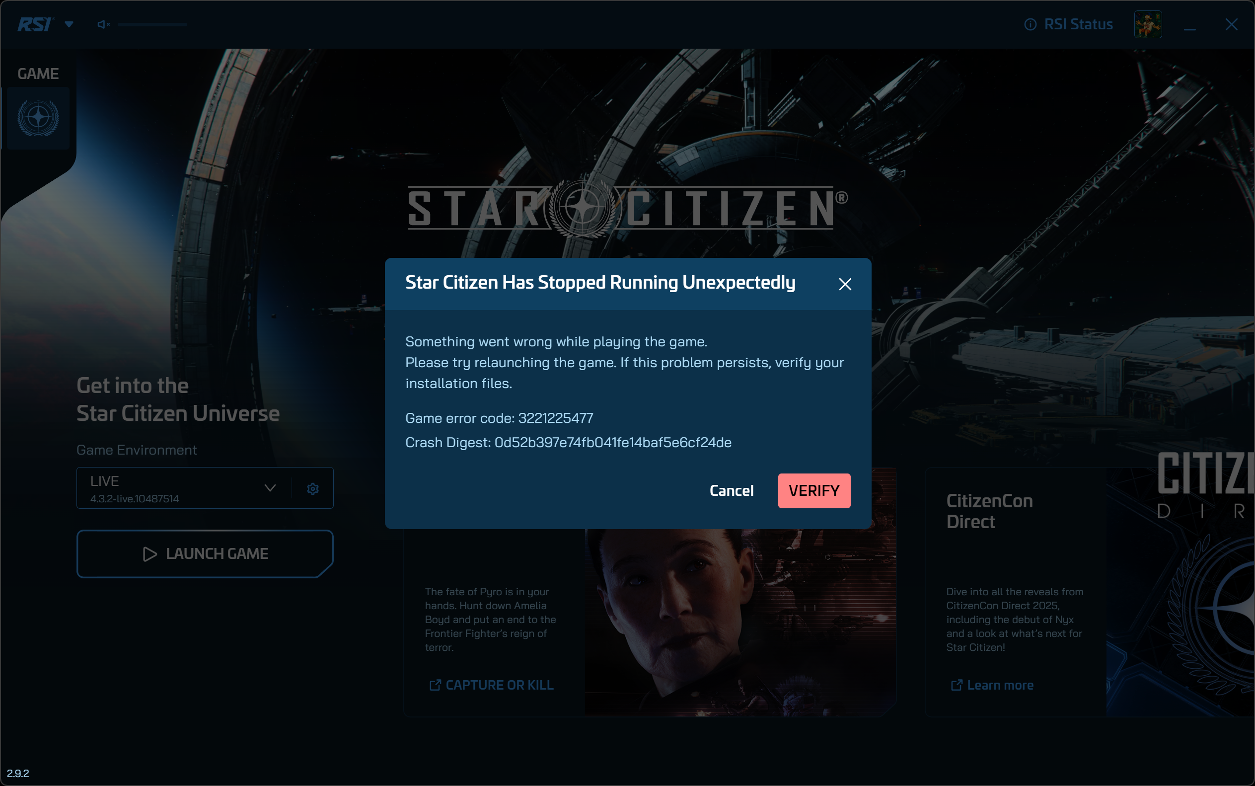 [BUG] Crash on Launch — Error 3221225477 (Access Violation) after Windows Update - Star Citizen ...