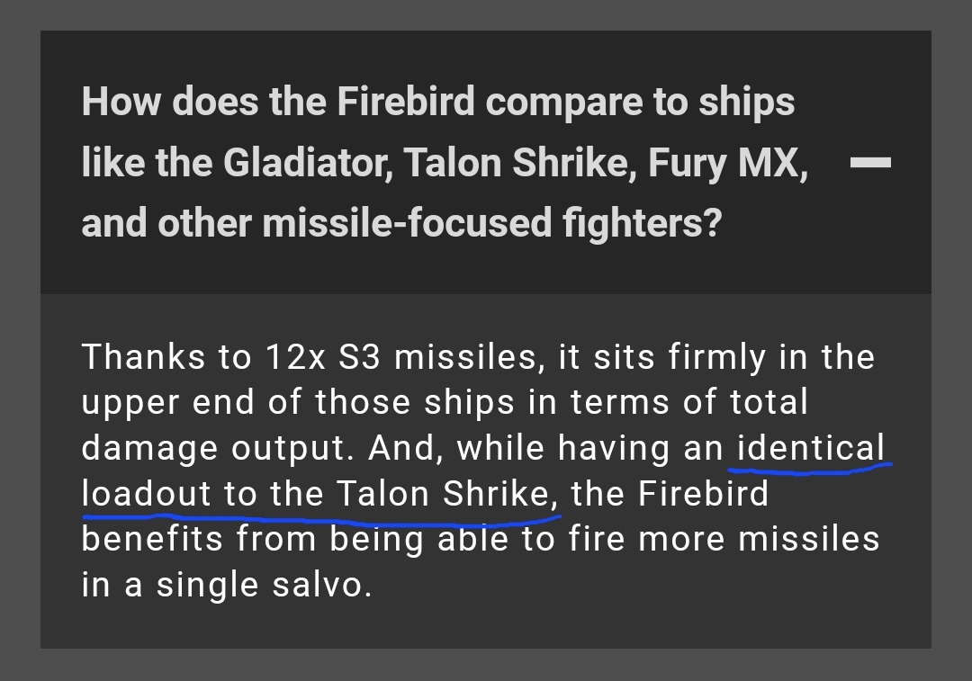 Firebird missile loadout - Star Citizen Spectrum