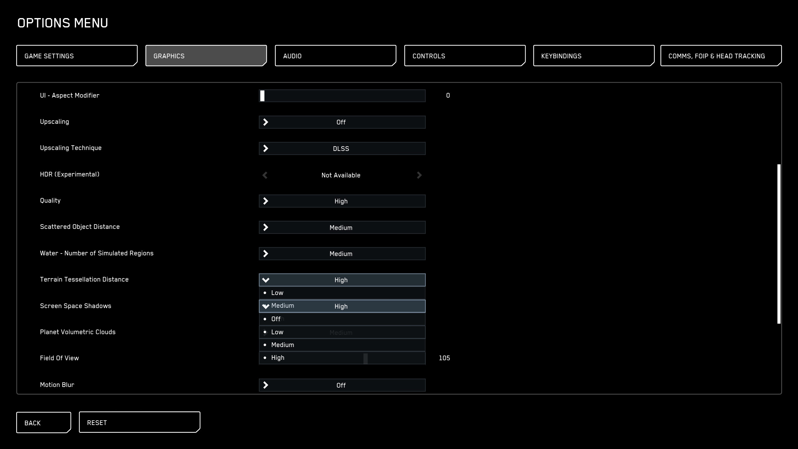 Overlapping Graphics Settings - Star Citizen Spectrum