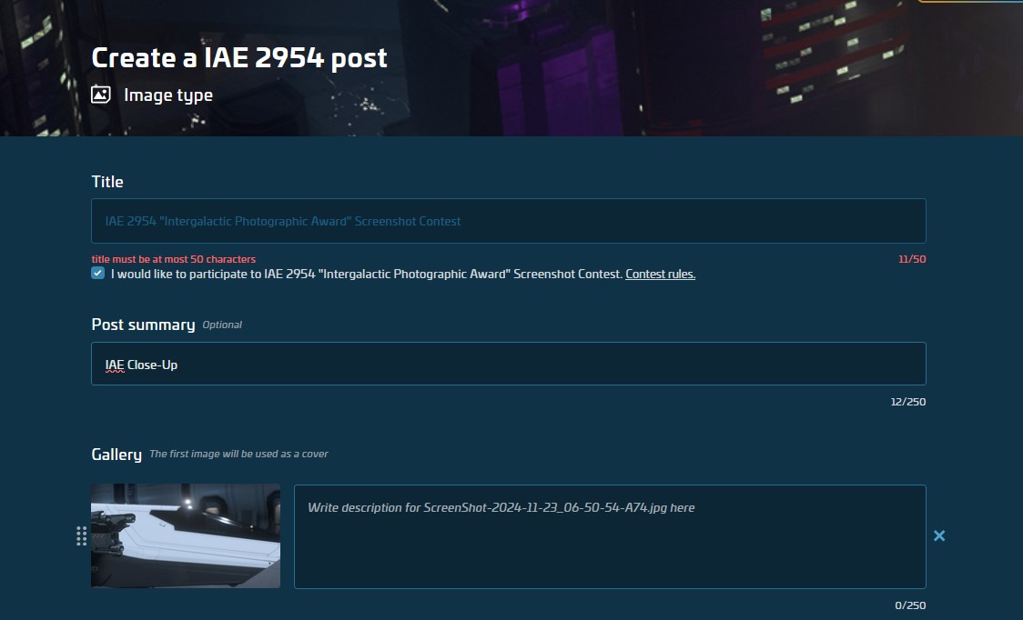 IAE 2954 "Intergalactic Photography Awards 2954" Screenshot Contest ...