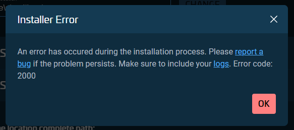 New Launcher: "Installer Error", error code 2000 - Star Citizen Spectrum