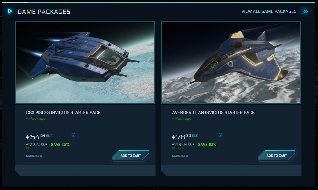 Avenger Titan & C8X Pisces Invictus Packages live right now - Star ...