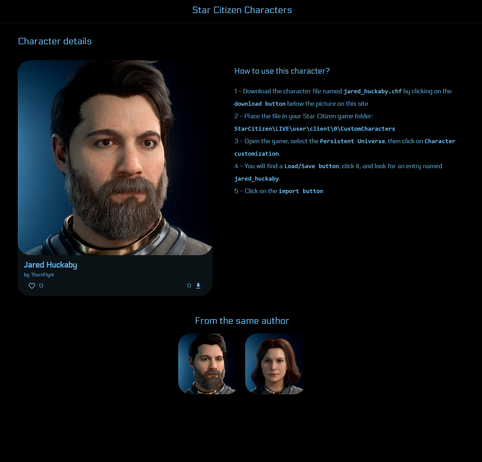 SC character presets website - Star Citizen Spectrum