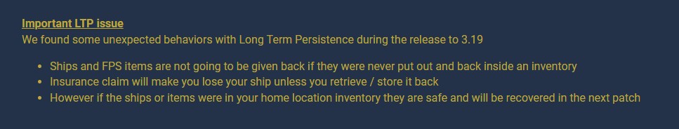 So much for persistence CIG... - Star Citizen Spectrum