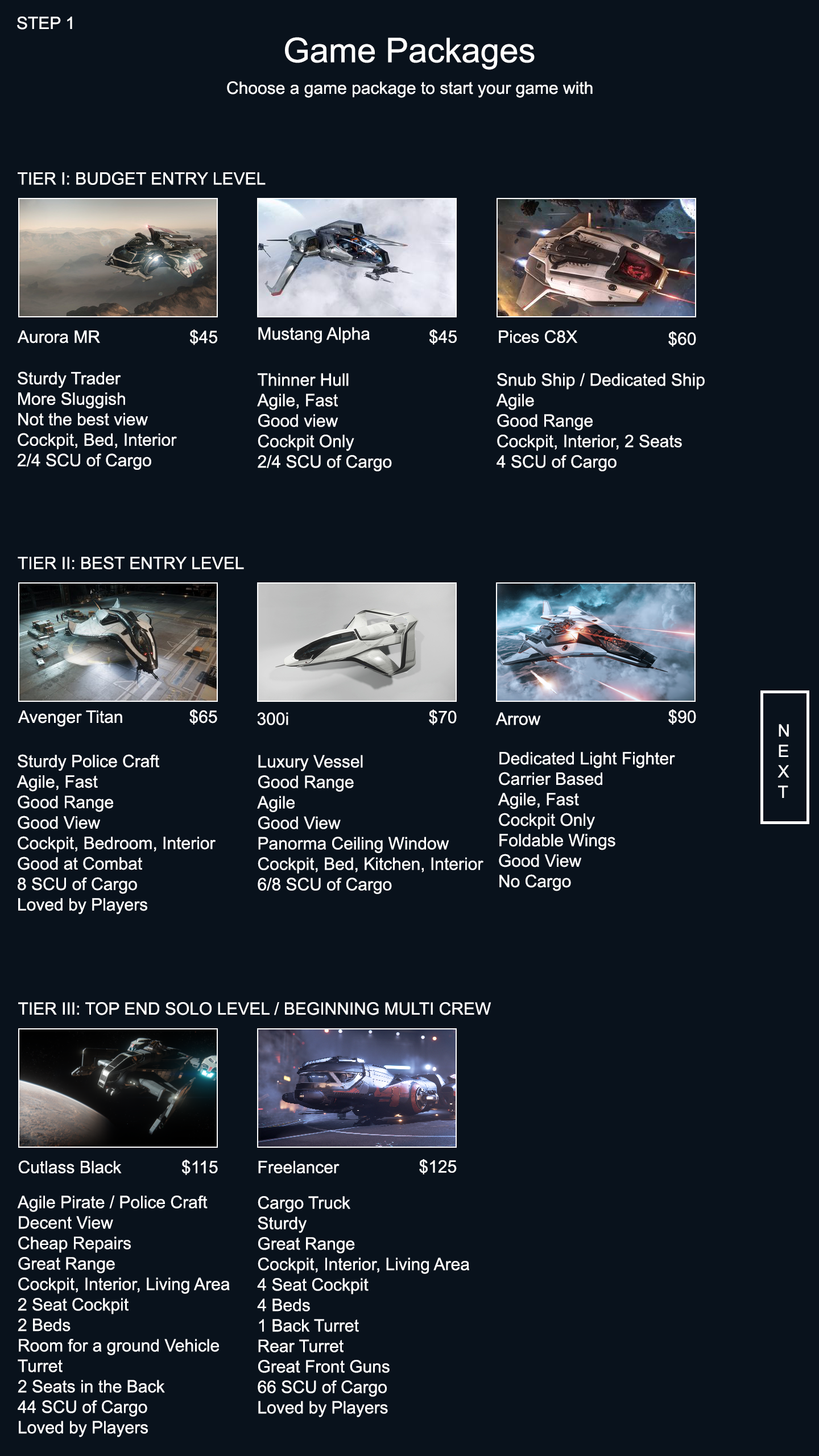 A new New Player Ship Package Page - Star Citizen Spectrum